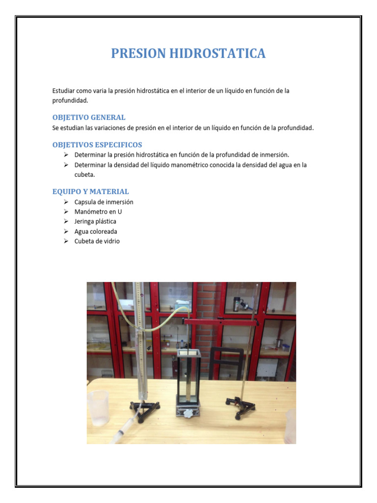 Informe Modelo Presión Hidrostatica | PDF | Presión | Cantidad