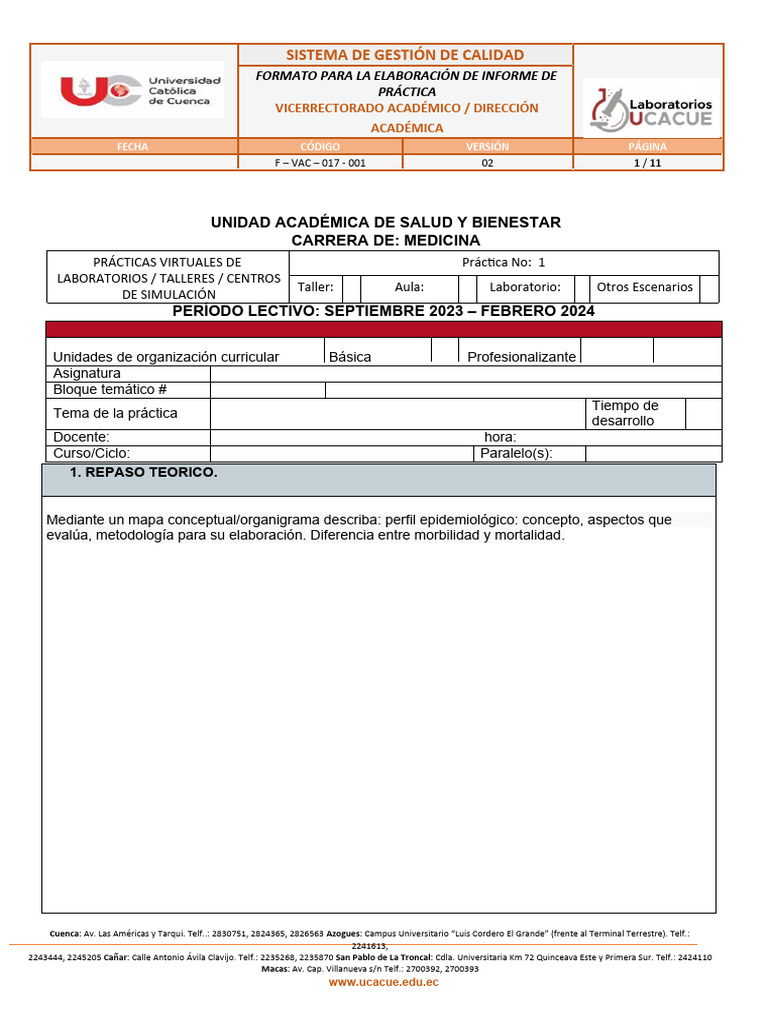 Formato Inf - Est Practica 1 | PDF | Epidemiología