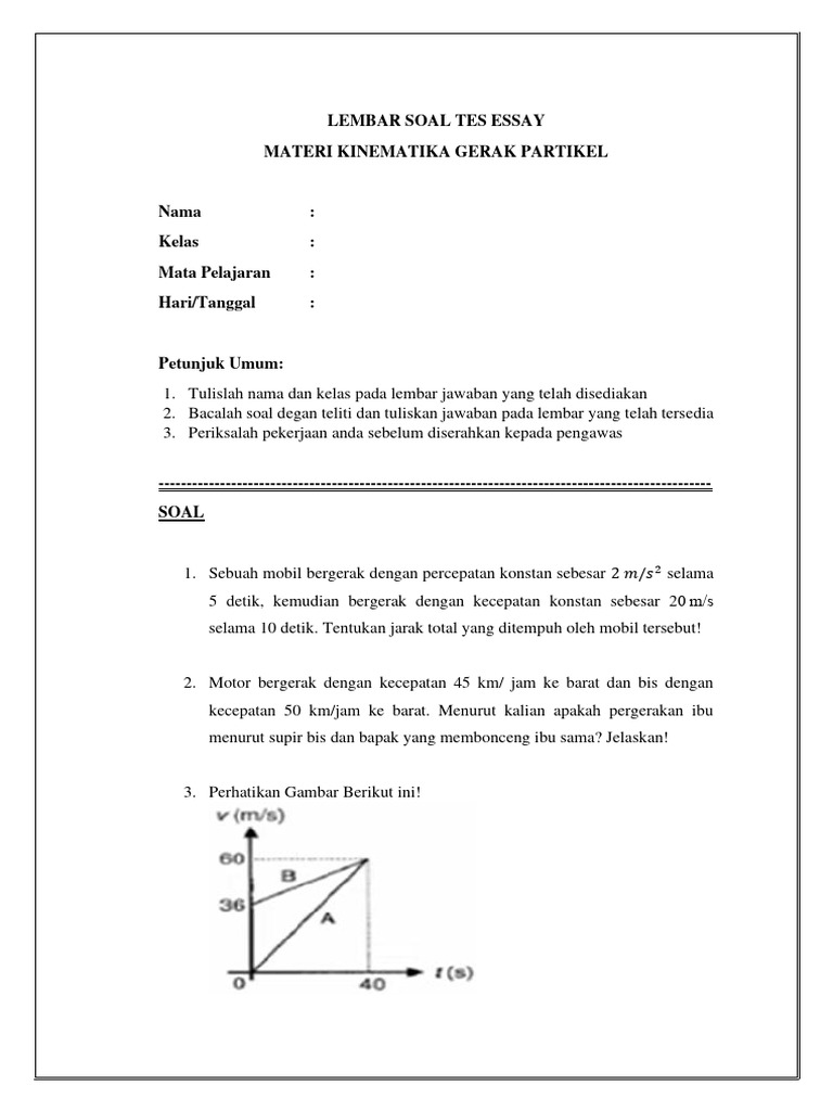 Lembar Tes Essay Kinematikaa | PDF