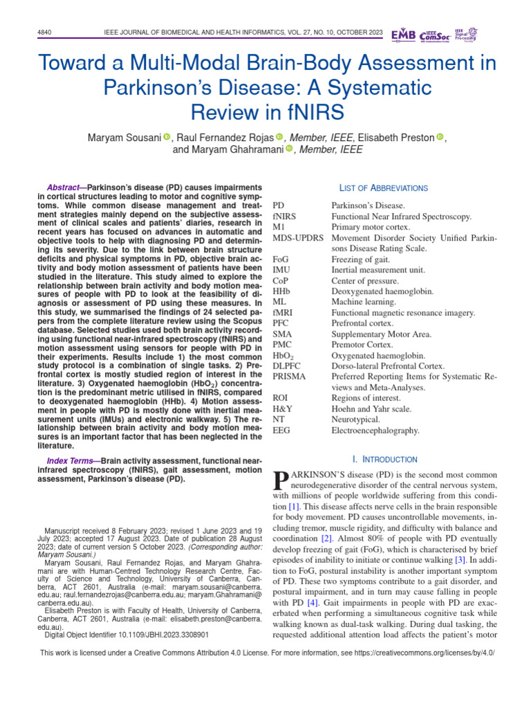 Toward A Multi Modal Brain Body Assessment In Parkinsons Disease A Systematic Review In Fnirs