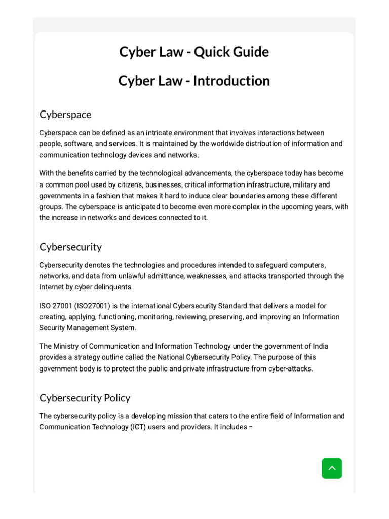 Cyber Law - Quick Guide | PDF | Computer Security | Security