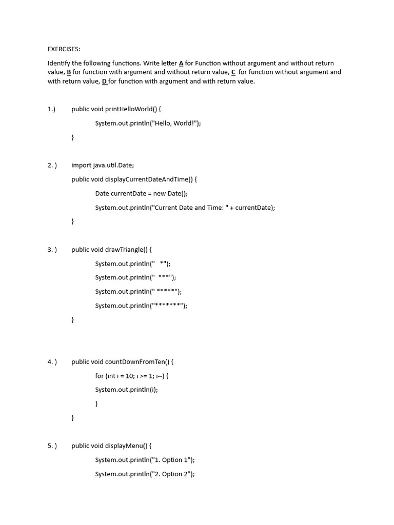 Exercises | PDF | Parameter (Computer Programming) | Control Flow