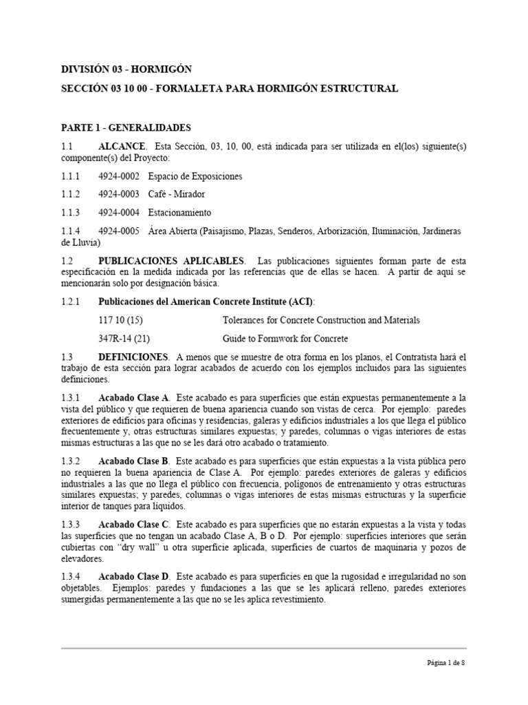 03 10 00 - Formaleta para Hormigón Estructural | PDF | Hormigón | Columna