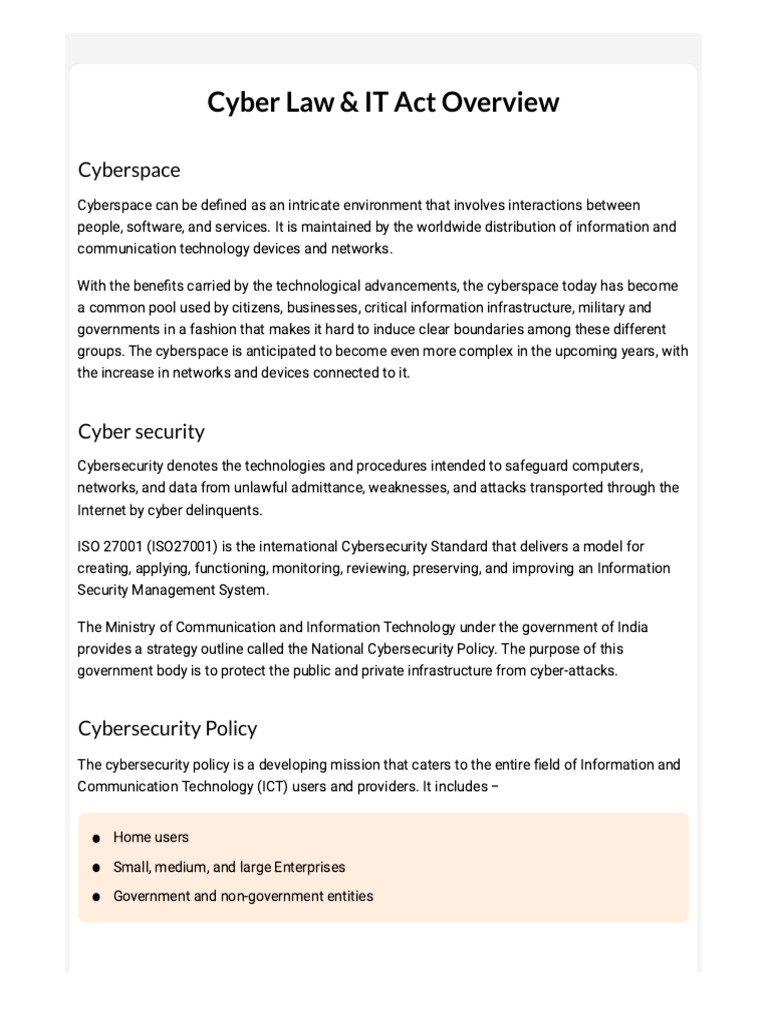 Cyber Law & IT Act Overview | PDF | Computer Security | Security