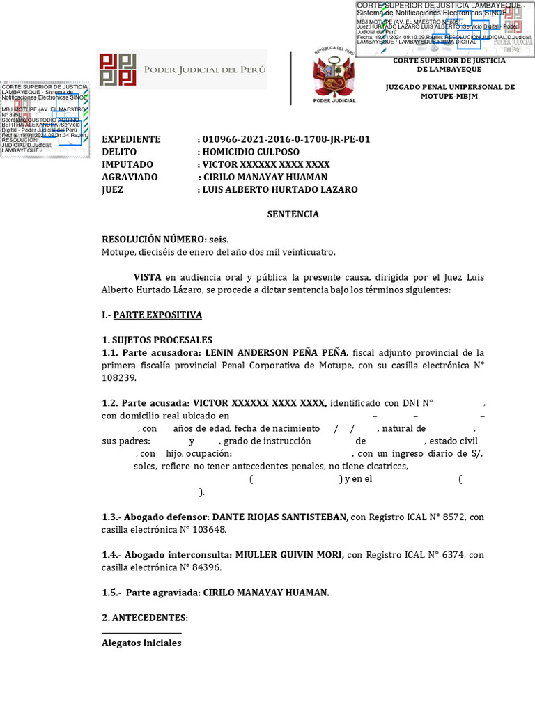 Corte Superior de Justicia de Lambayeque Juzgado Penal Unipersonal de ...