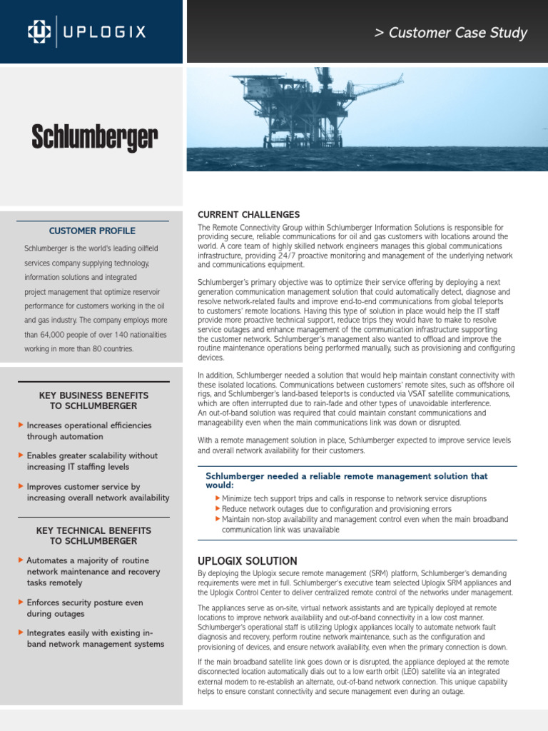 Uplogix Schlumberger Case Study | PDF | Computer Network | Automation