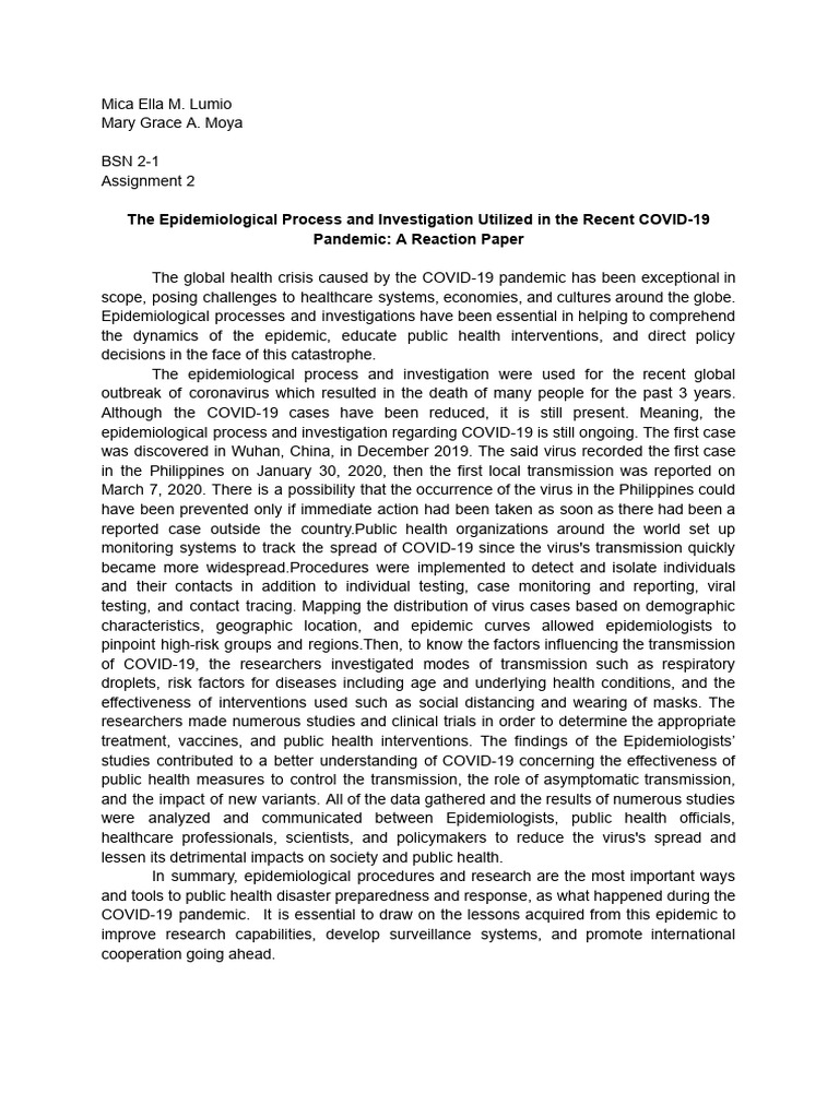 CHN 2 Reaction paper | PDF | Public Health | Epidemiology