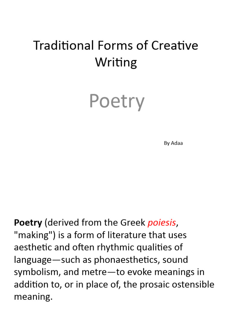 Traditional Forms of Creative Writing | PDF | Poetry | Lyric Poetry