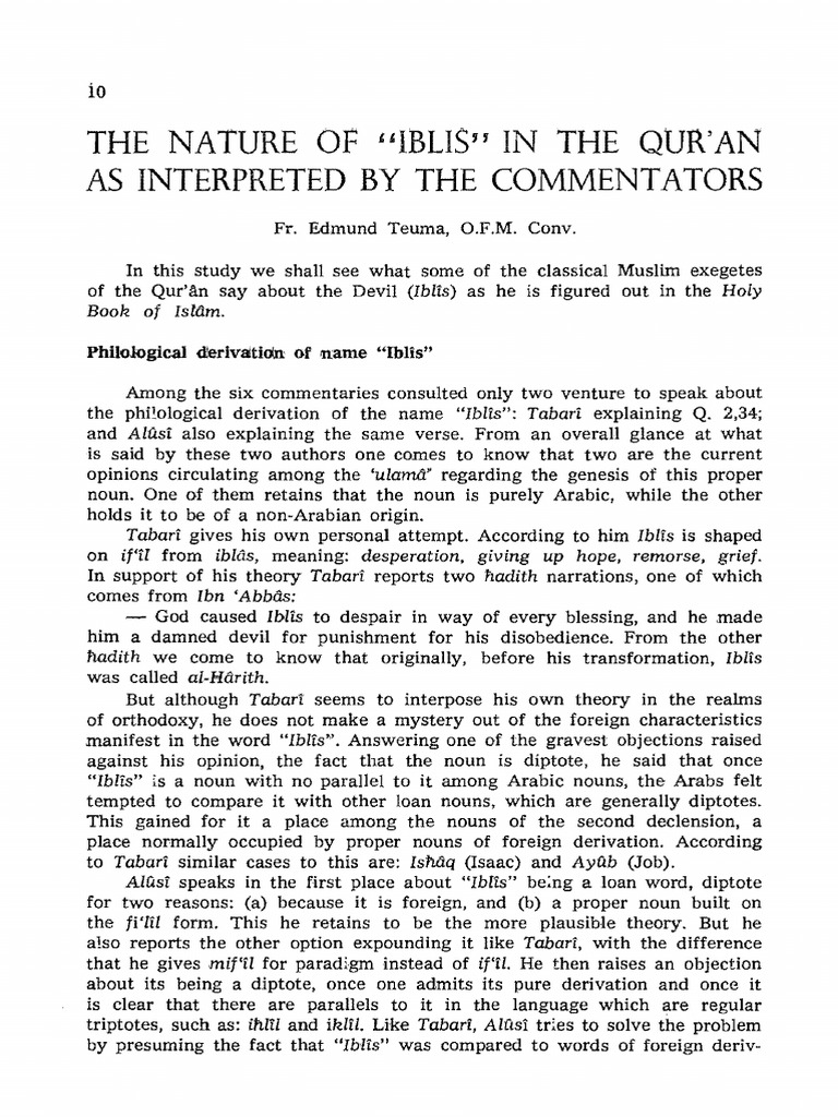 The Nature of Iblis in The Quran As Interpreted by The Commentators ...