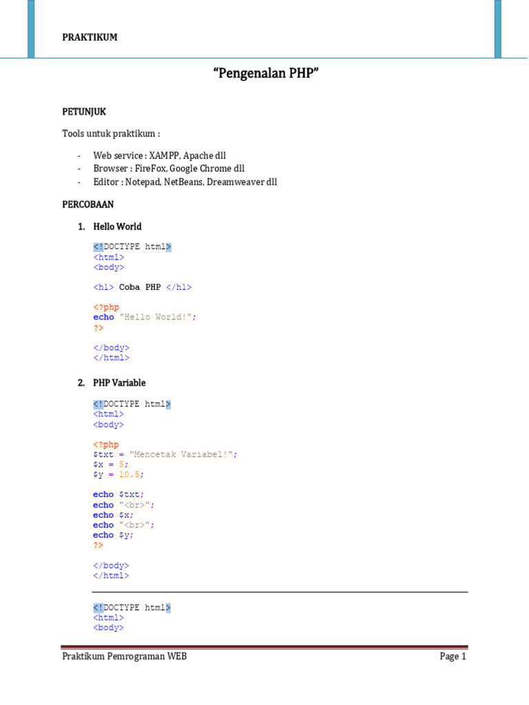 Praktikum 2 Pengenalan PHP Percobaan | PDF | Php | Computing