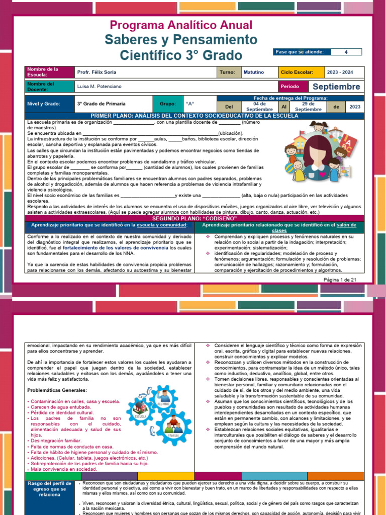 SABERES Y PENSAMIENTO CIENTIFICO 3° Programa Analitico | PDF | Aprendizaje | Agua