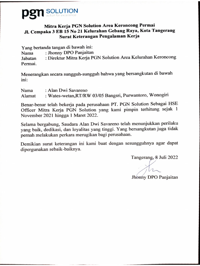 Surat Pernyataan Reno | PDF