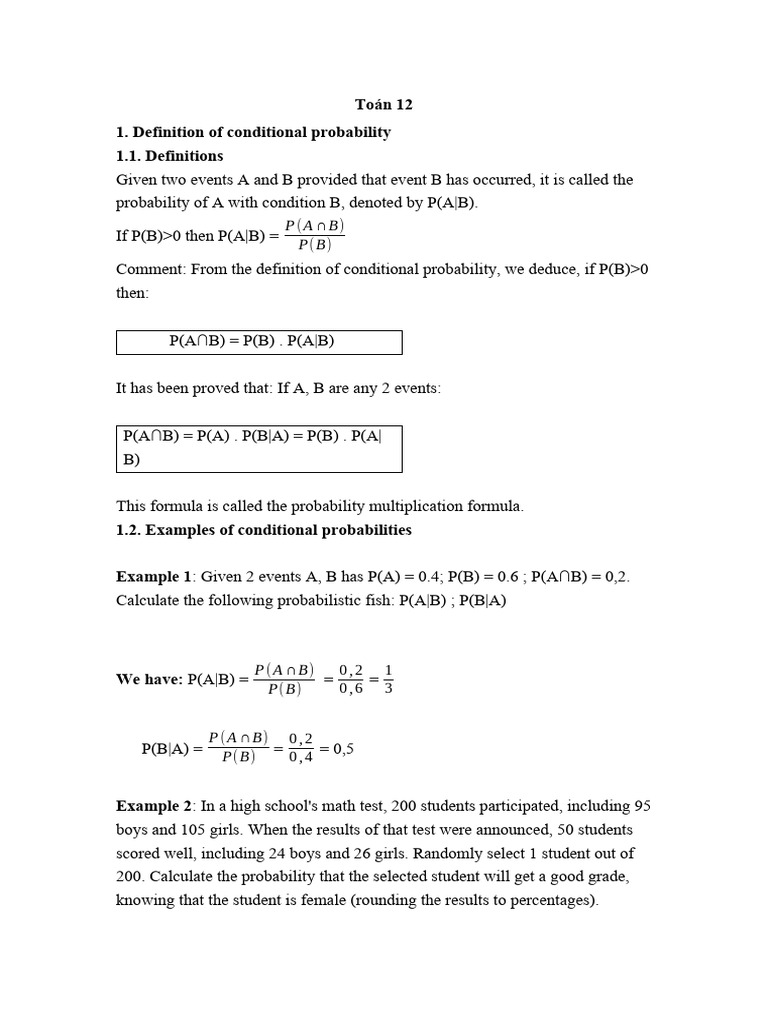 Toán 12 P1+P2 | PDF | Probability | Probability And Statistics