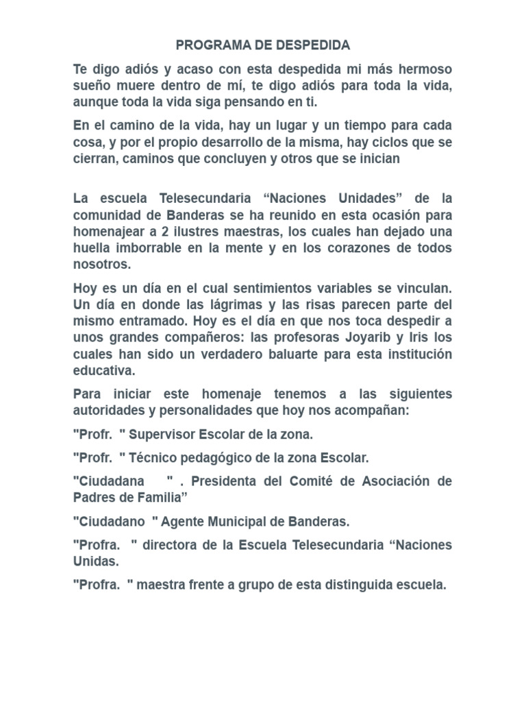 Programa de Despedida | PDF