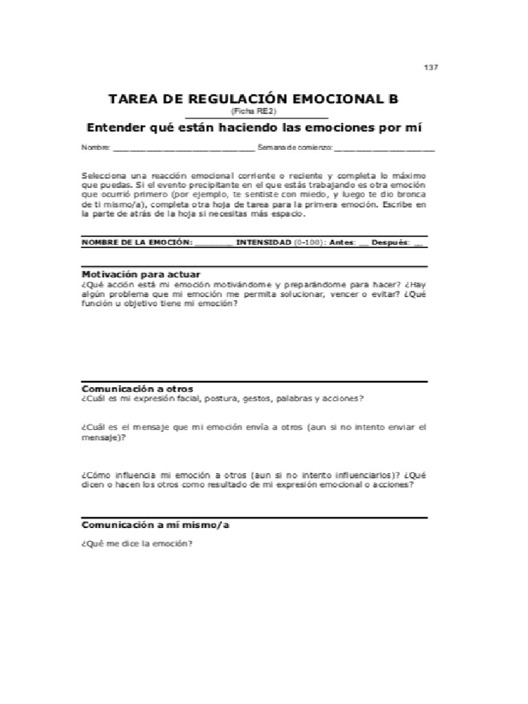 Tarea de Regulación Emocional | PDF