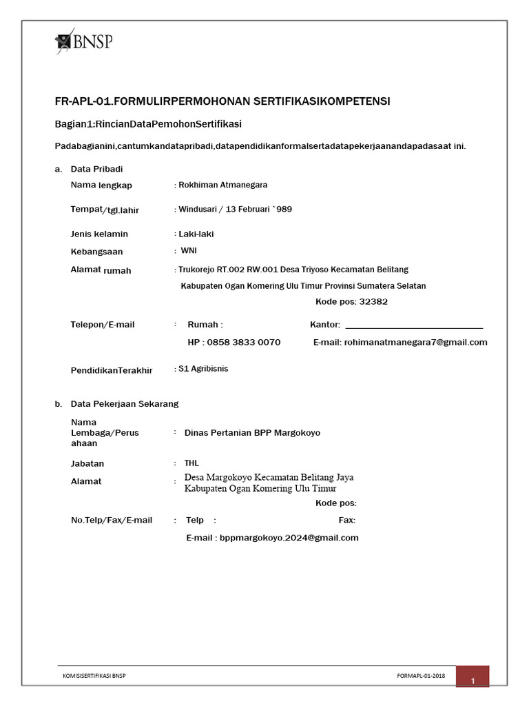 FORM APL 01 Rokhiman Atmanegara | PDF