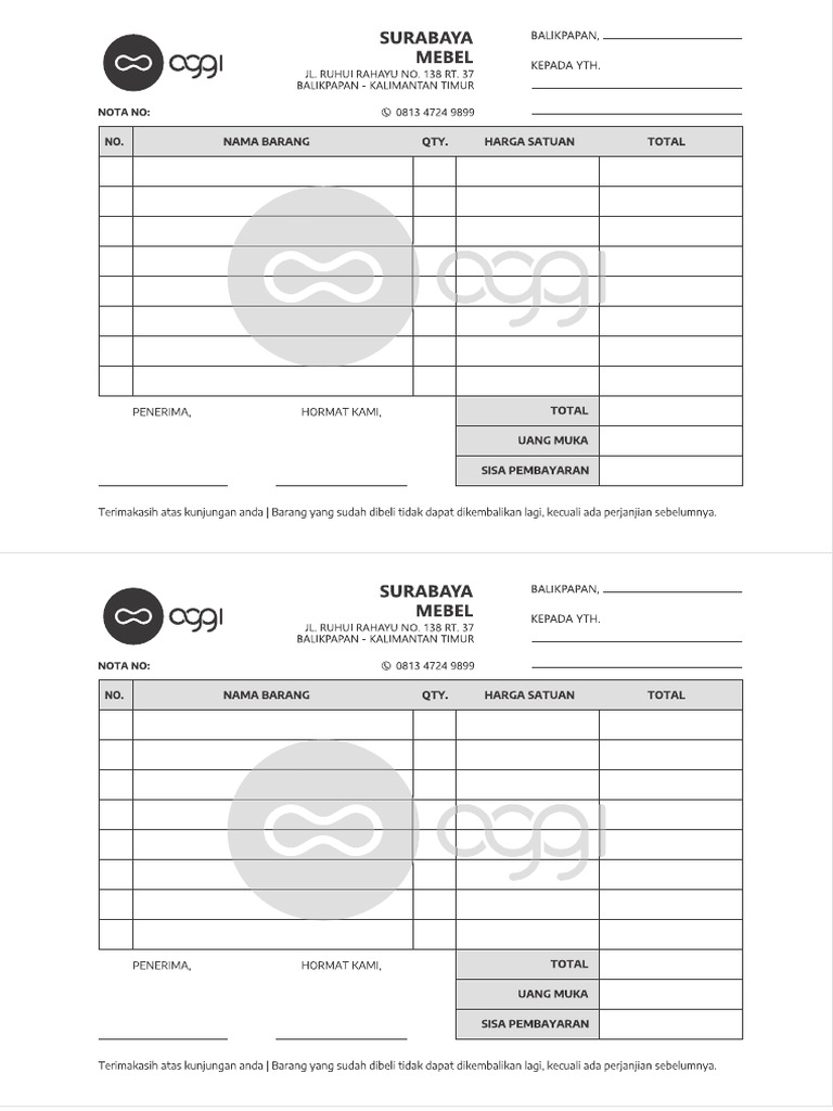 Nota Oggi - Surabaya Mebel | PDF