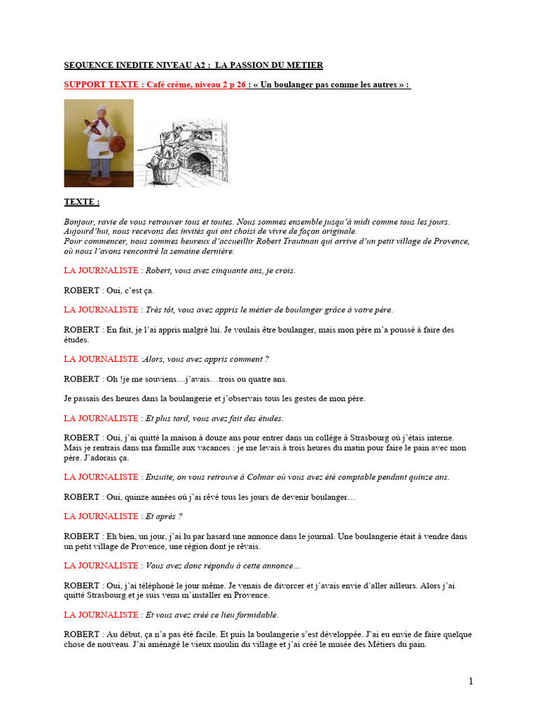 3-Sequence Niveau A2 Robert Le Boulanger | PDF | Boulangerie | Linguistique