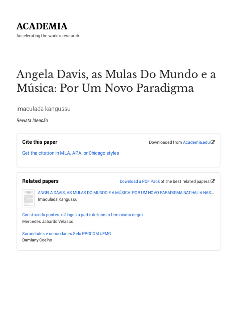 Angela Davis, As Mulas Do Mundo e A Música | PDF | Estética | Liberdade