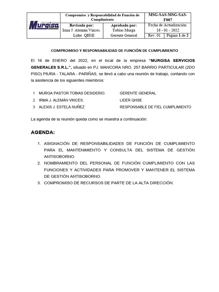 Gestión Antisoborno en MURGISA | PDF