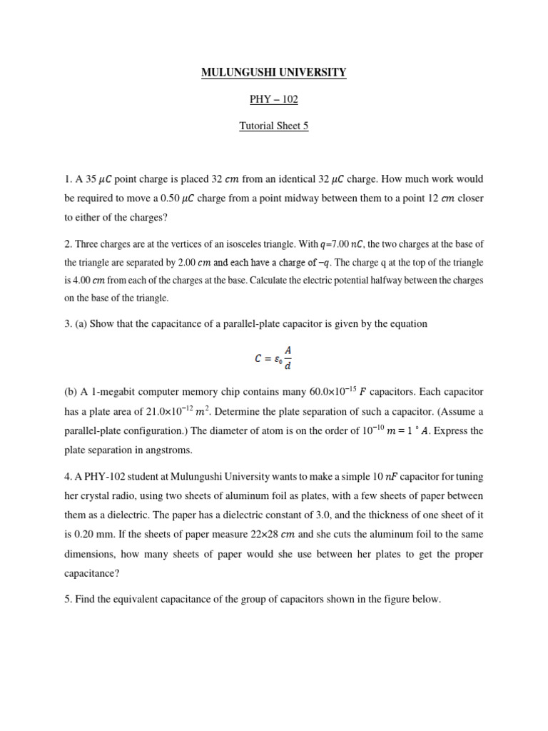 Tutorial Sheet 6 | Download Free PDF | Capacitor | Capacitance