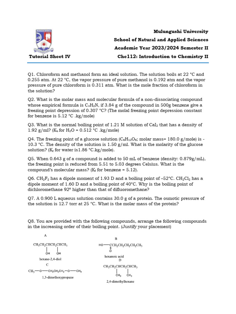 Tutorial Sheet 4 - 2023-24 | PDF | Continuum Mechanics | Chemical ...