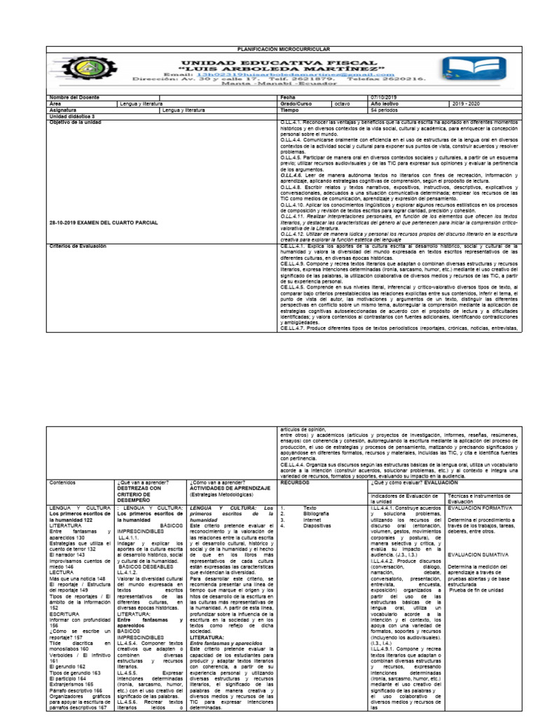 Plan Microcurricular 8 - 3 | PDF | Adverbio | Puntuación