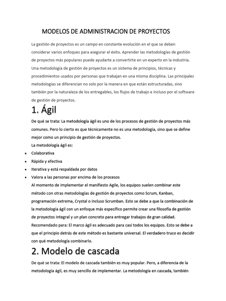 MODELOS DE ADMINISTRACION DE PROYECTOS 9311 | PDF | Gestión de proyectos | Scrum (desarrollo de ...