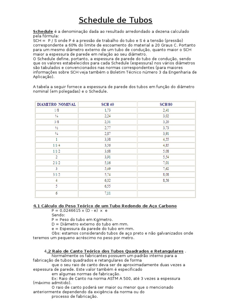 Tabela de Schedule de Tubos | PDF | Métodos e Materiais de Ensino ...