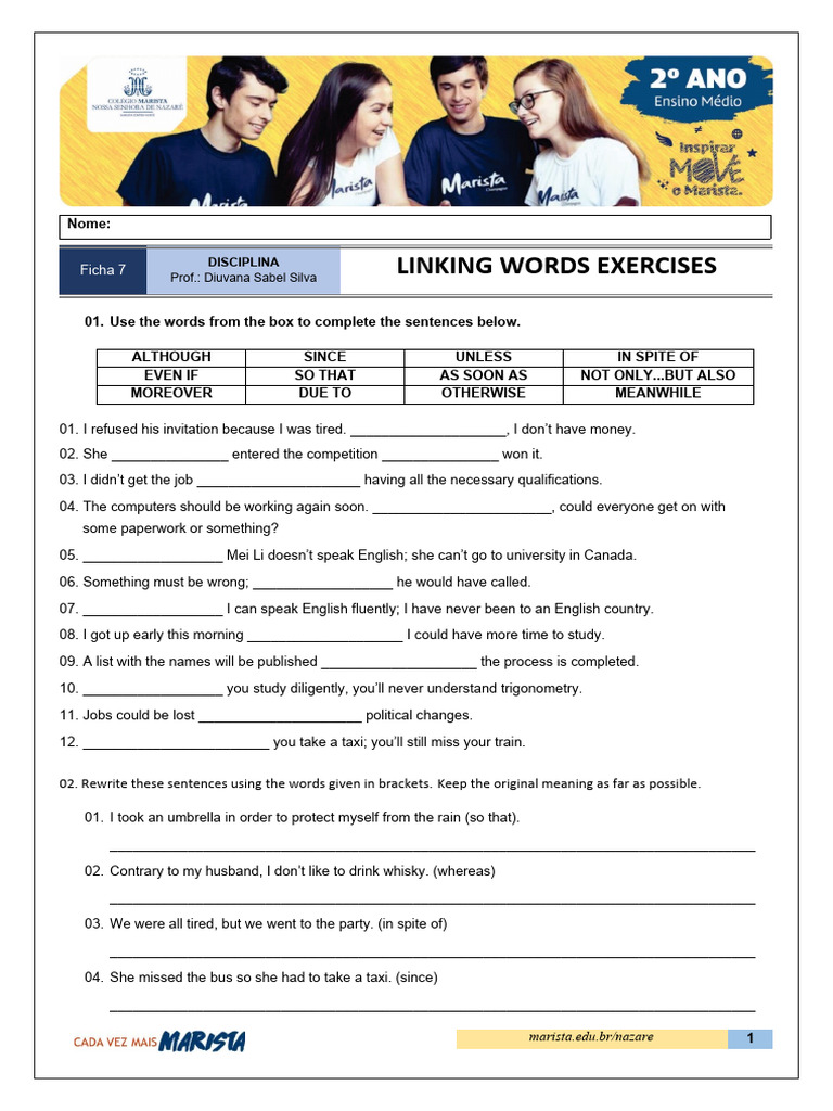 07 - Ficha 7 - Exercises On Linkers | PDF | Natural Rubber | Scarecrow (Oz)