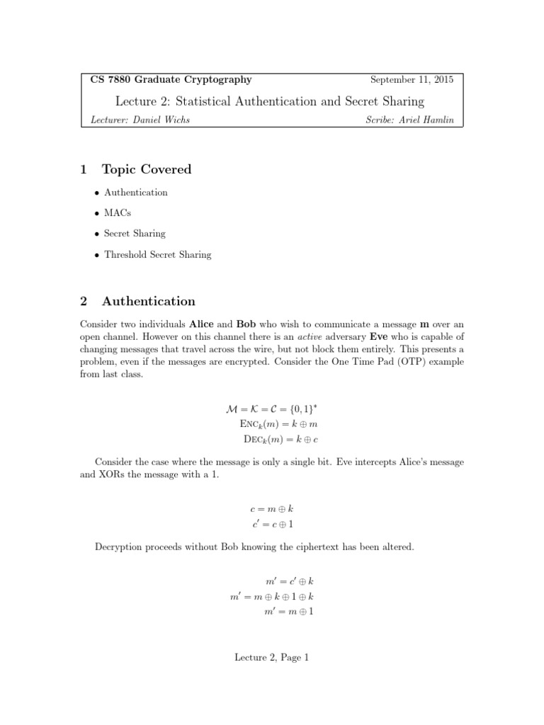 Lecture 2 | PDF | Encryption | Secrecy