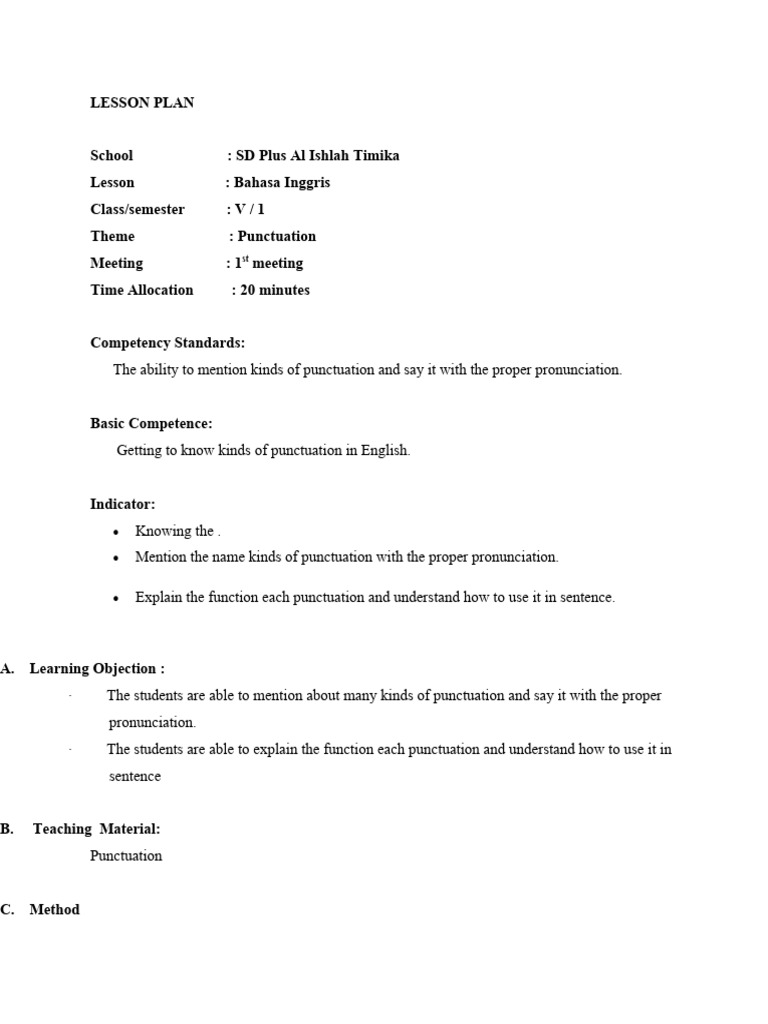 Lesson Plan (Punctuation) | Download Free PDF | Lesson Plan | Cognition