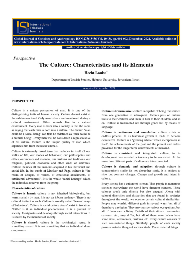 The Culture Characteristics and Its Elements | PDF | Knowledge | Society