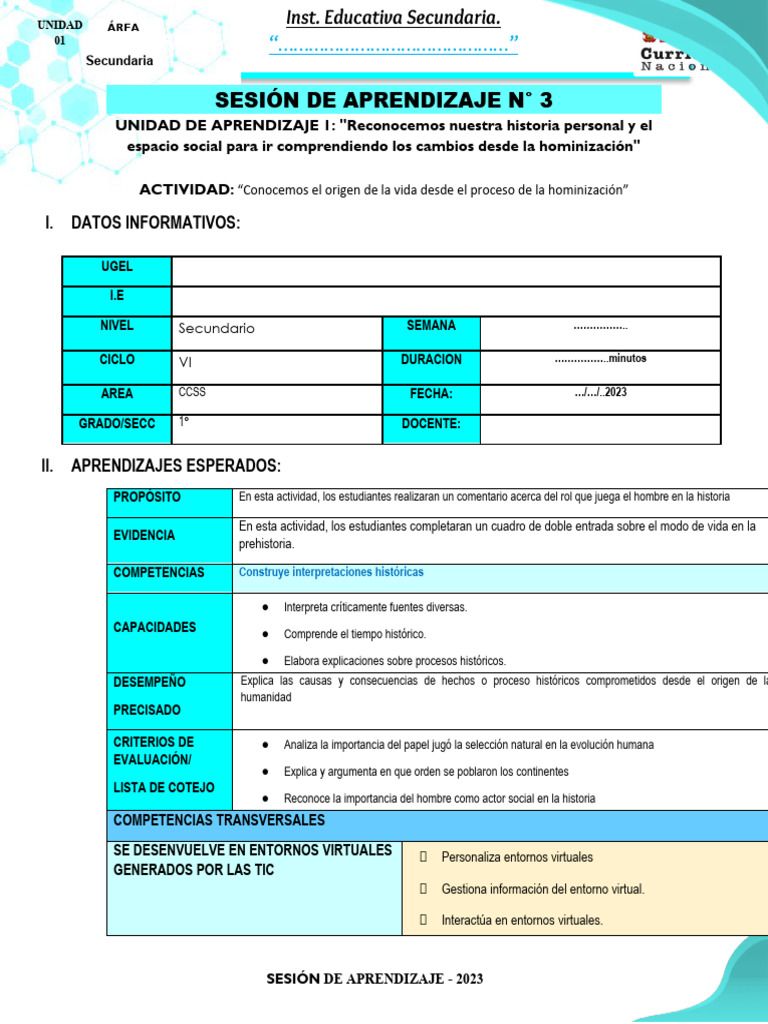 Sesion CCSS 1° Sec-Semana 03 | Descargar gratis PDF | Homo | Antropologia Biologica