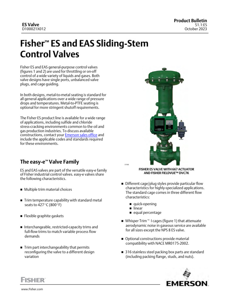 Product Bulletin Fisher Es Eas Sliding Stem Control Valves en 122406 ...