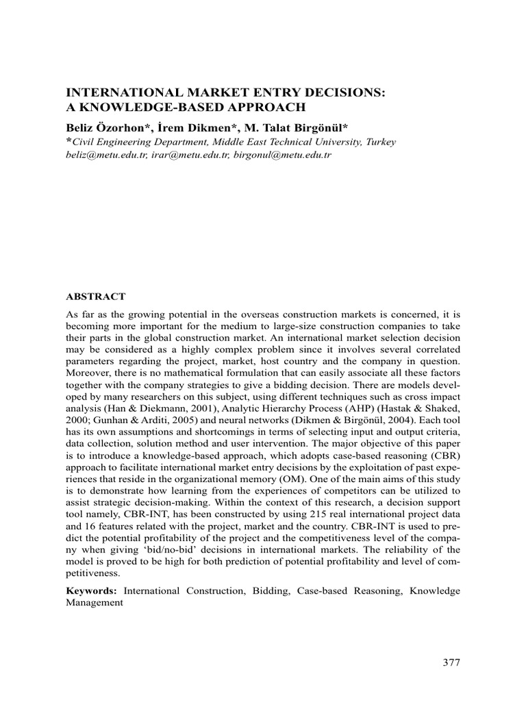 International Market Entry Decisions: A Knowledge-Based Approach | PDF | Artificial Intelligence ...