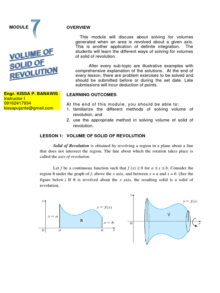 Module-7-Volume-of-Revolution | PDF | Cartesian Coordinate System ...