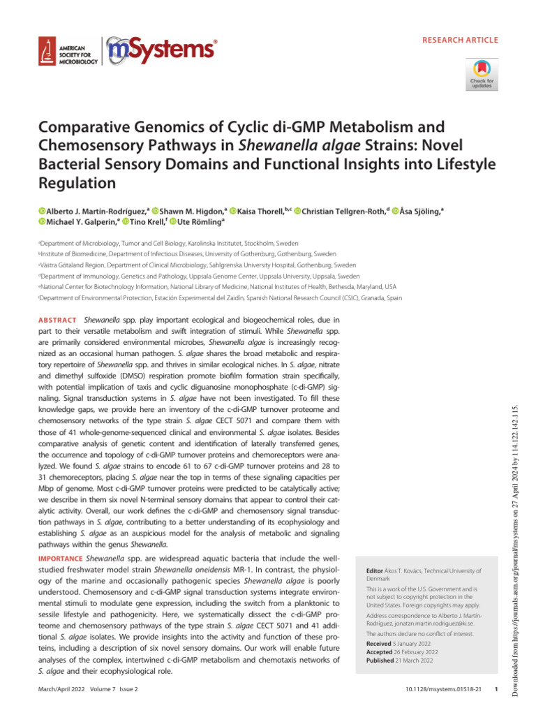 Martín Rodríguez Et Al 2022 Comparative Genomics of Cyclic Di GMP ...