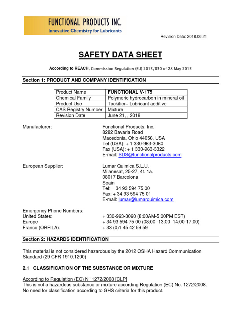 V-175 sds | PDF | Occupational Safety And Health | Safety