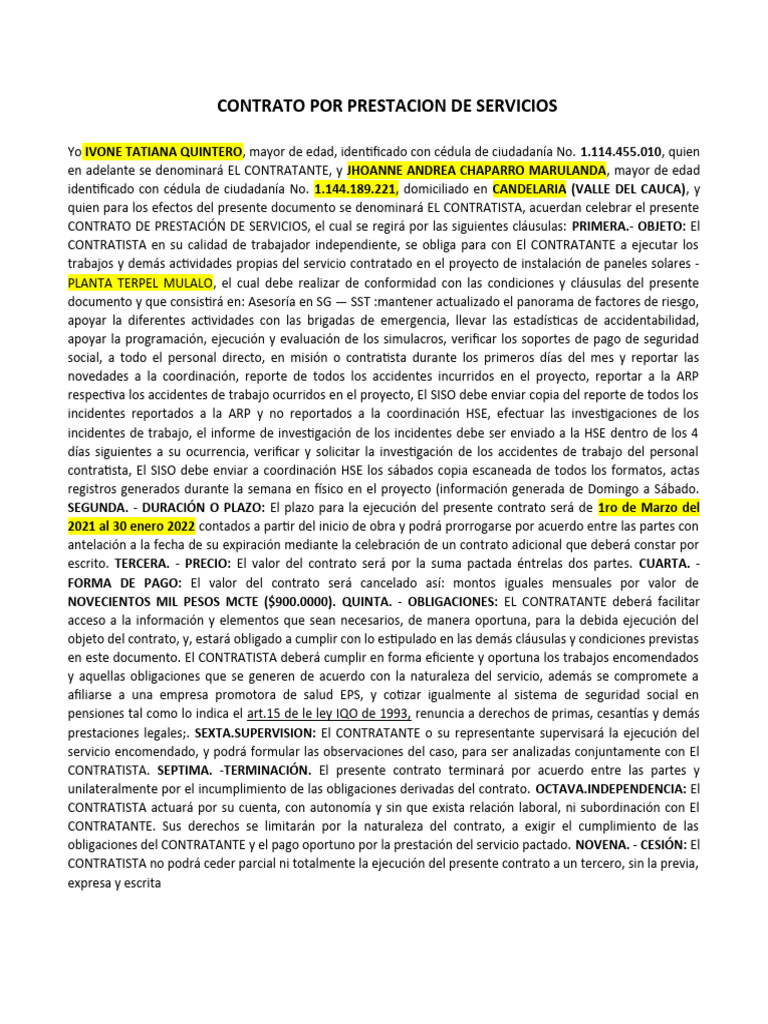 Contrato X Prestacion de Servicios SG ST | PDF | Derecho laboral