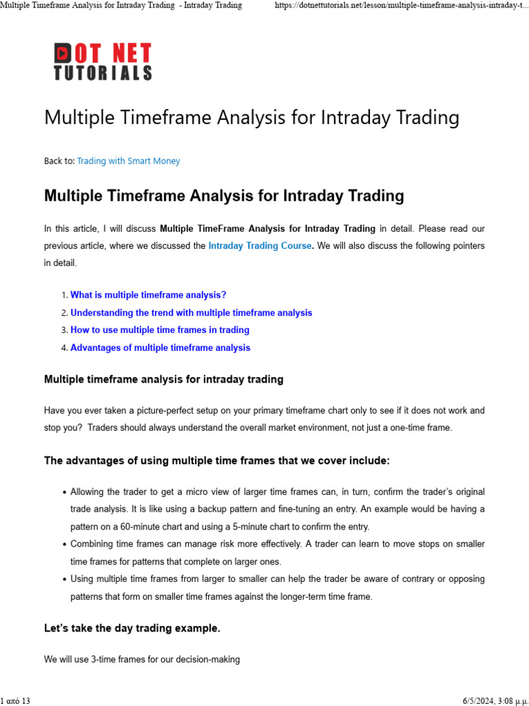 Multiple Timeframe Analysis For Intraday Trading | PDF | Day Trading | Financial Markets