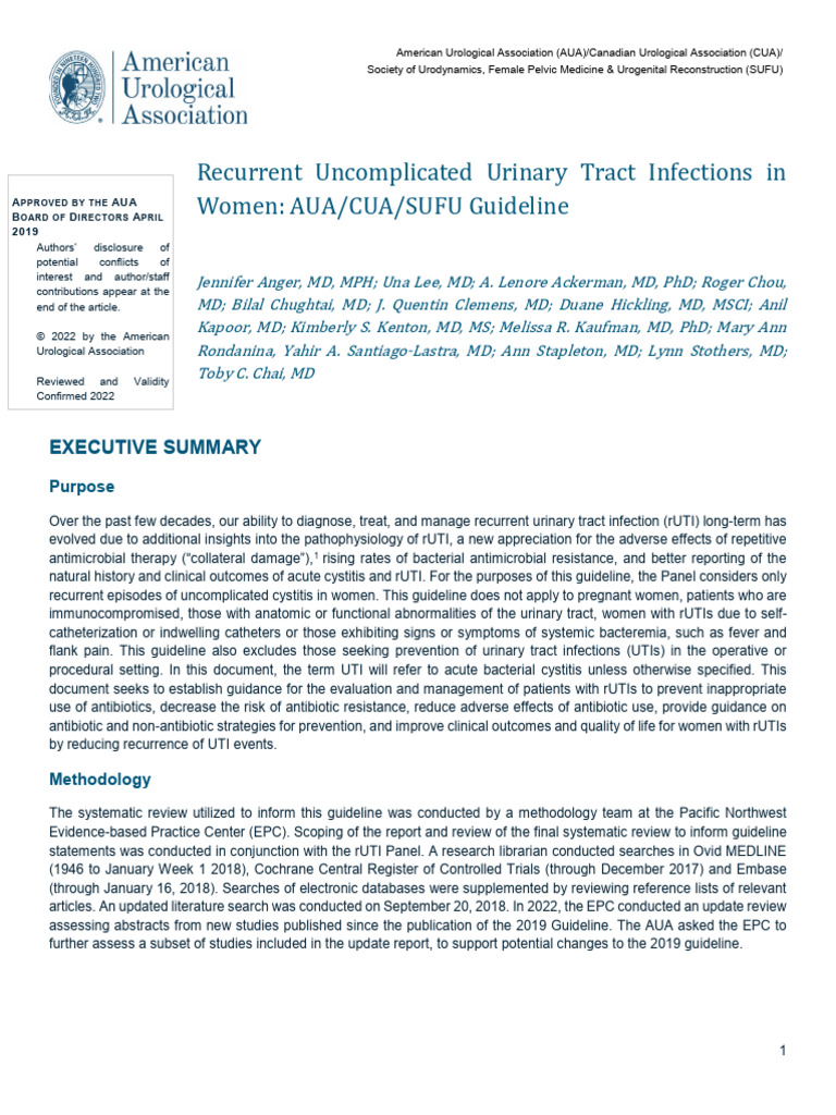 AUA Guideline On RUTI 10-12-22 Final | PDF | Urinary Tract Infection ...