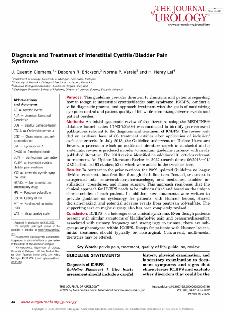 AUA Guideline On IC - BPS - 8.30.22 JU Version | PDF