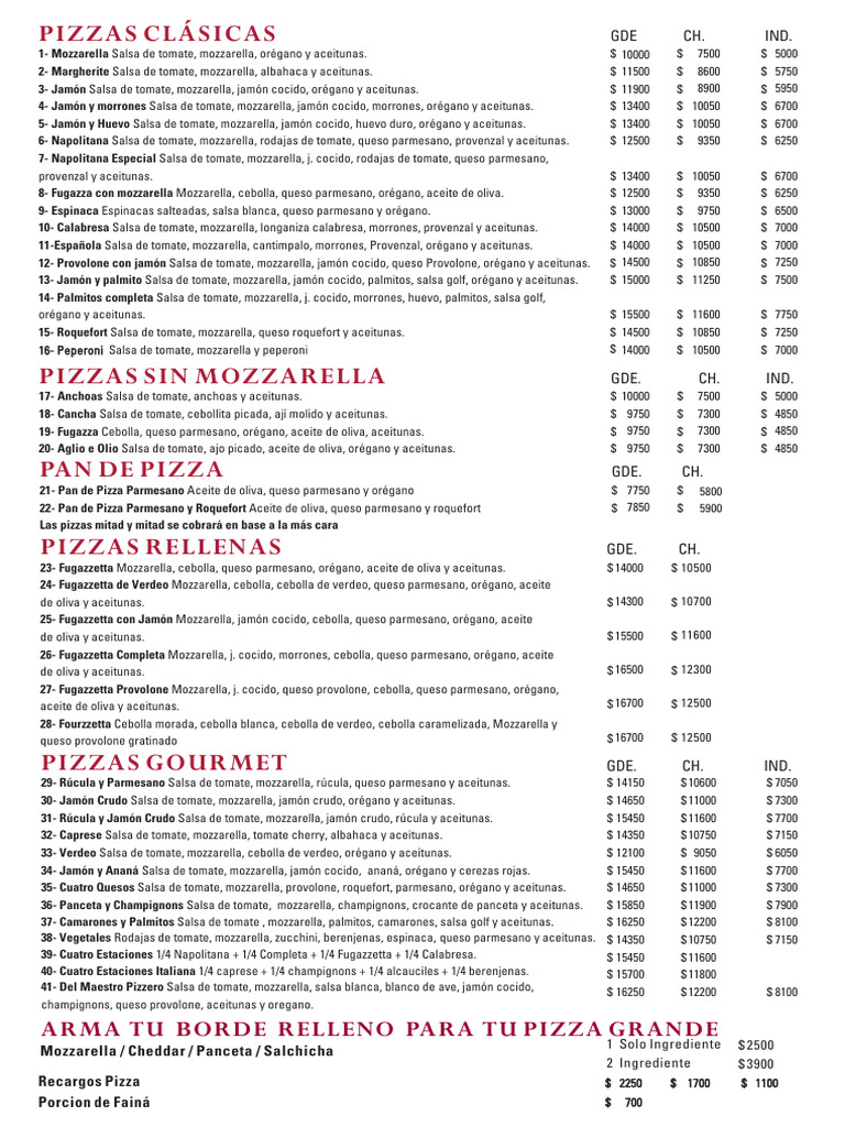 Menu Pizzas | PDF | Pizza | Aceituna