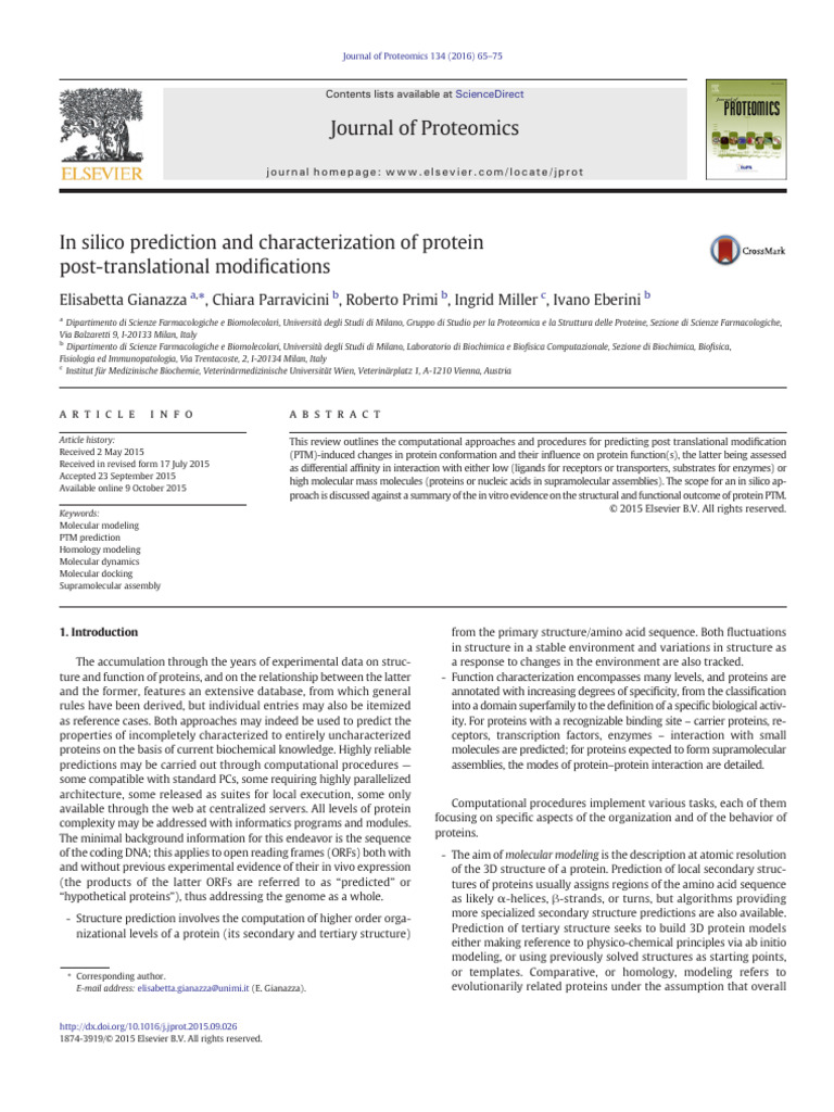 In Silico Prediction and Characterization of Protein Post Translational ...