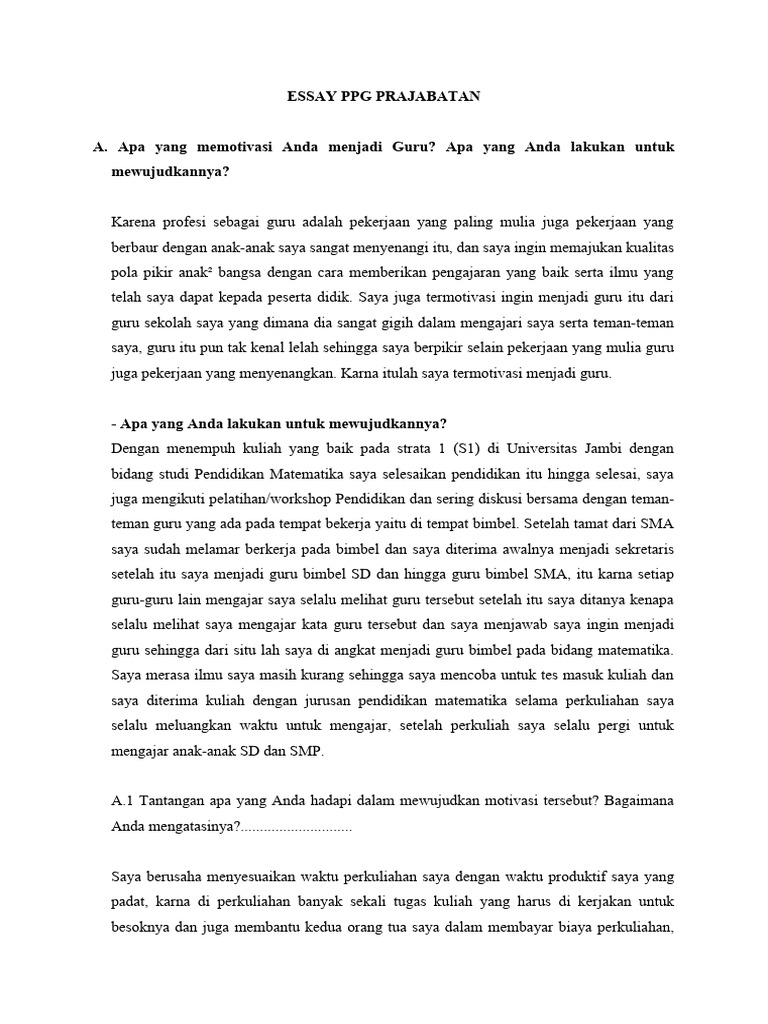 Jawaban Essay PPG Prajabatan | PDF