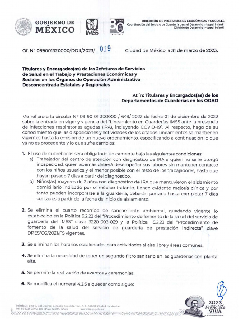 OFICIO 019 LINEAMIENTOS IRA 31mar2023 | PDF