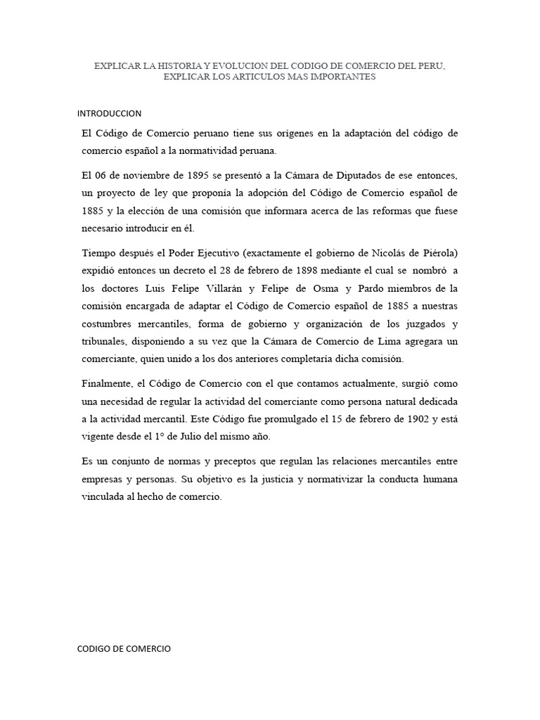 EXPLICAR LA HISTORIA Y EVOLUCION DEL CODIGO DE COMERCIO DEL PERU | PDF ... EXPLICAR LA HISTORIA Y EVOLUCION DEL CODIGO DE COMERCIO DEL PERU | PDF ...