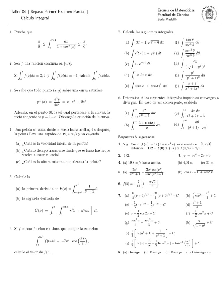 Taller 06 (Repaso P1) | PDF | Integral | Funciones y mapeos