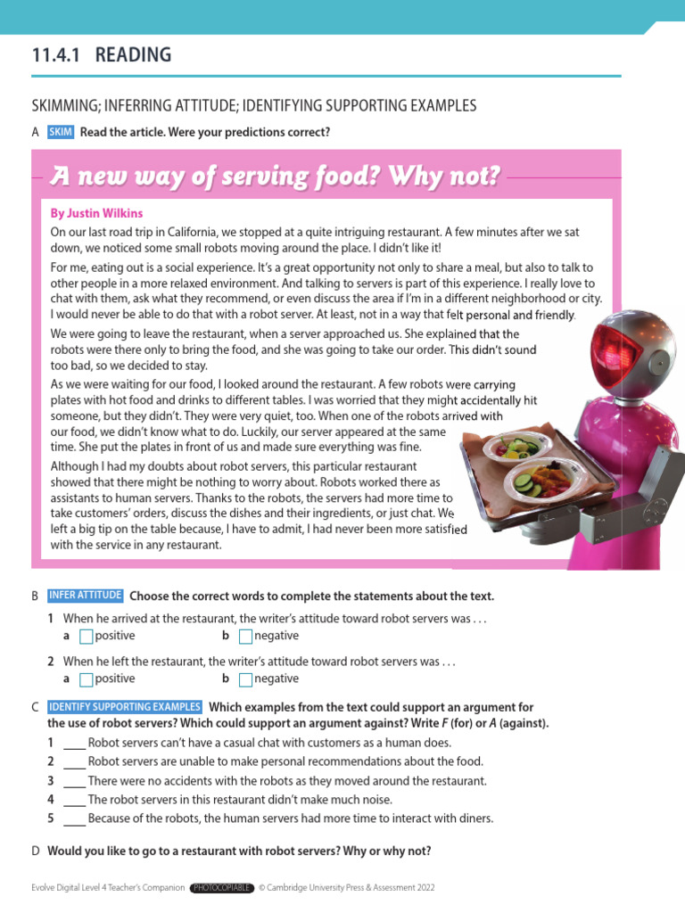 Evolve Digital Level 4 Worksheets 11.4.1 PDF | PDF | Restaurants | Waiting Staff